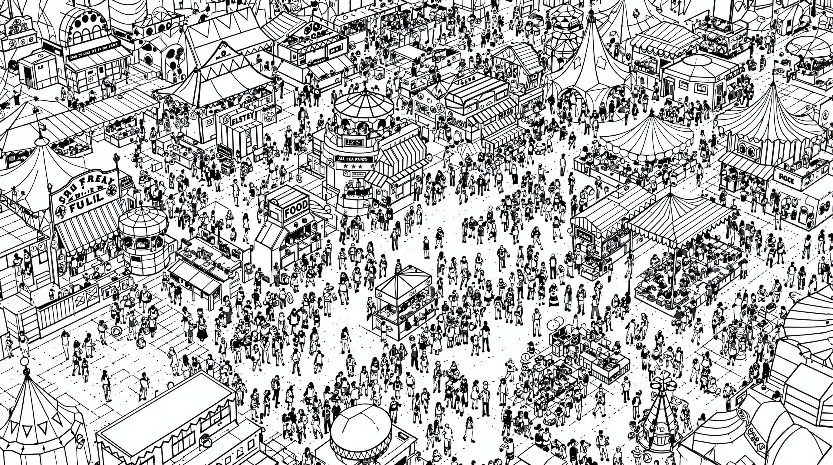 Página para Colorear de Carnaval - Escena Detallada de Feria | Colorazen