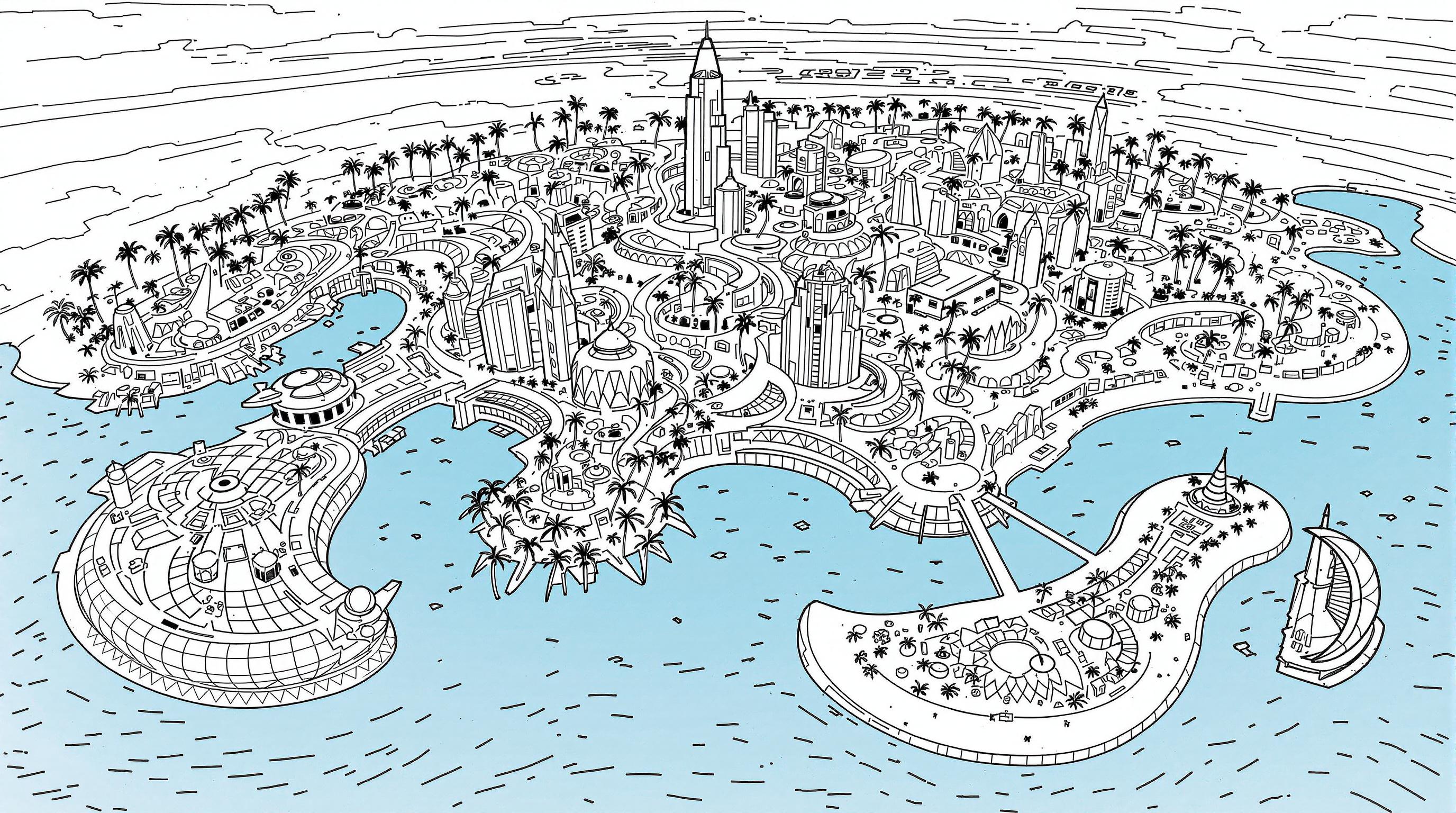 Palm Jumeirah Dubai Coloring Page | Free PDF | Colorazen
