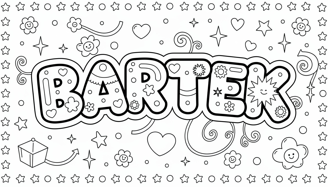 BARUER Name Coloring Page with Decorative Bubble Letters | Colorazen