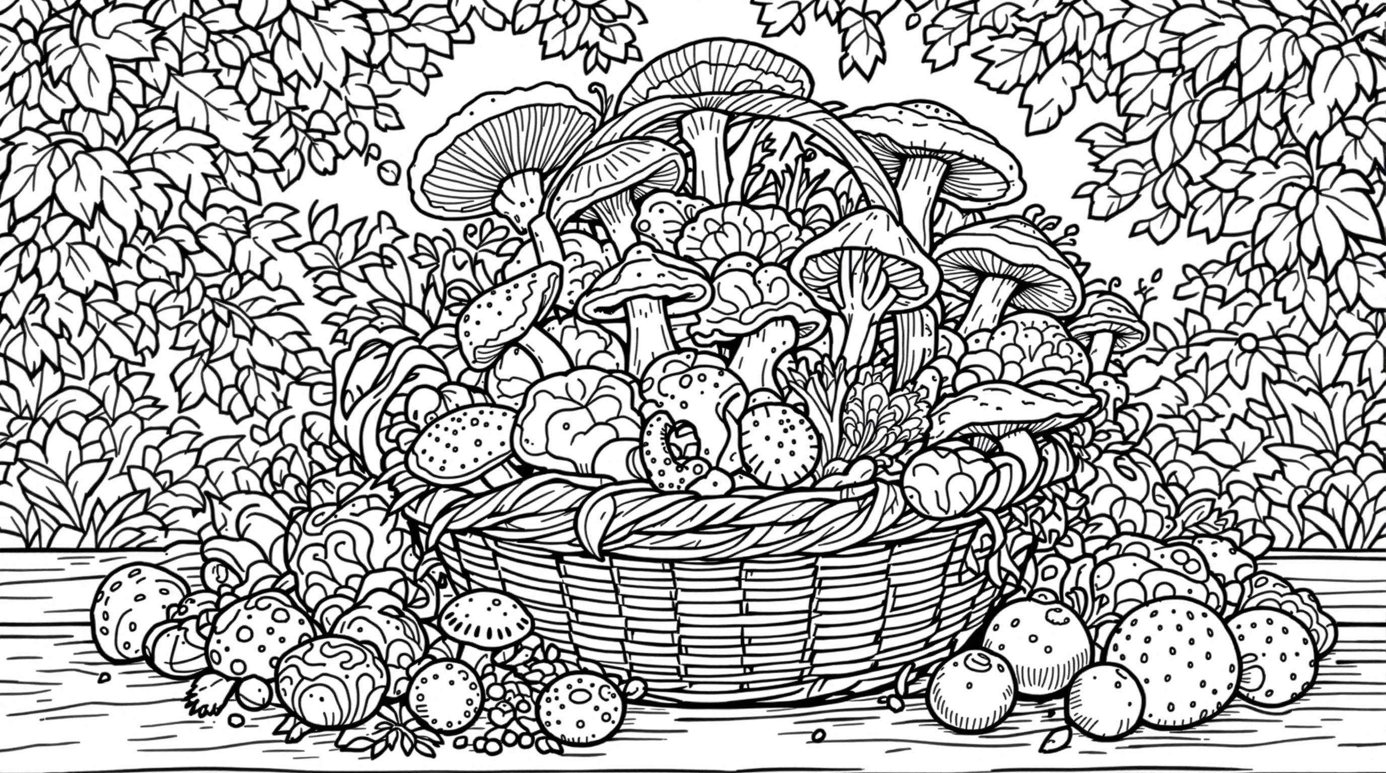 Coloriage Adulte Panier de Champignons - Art au Trait Détaillé | Colorazen