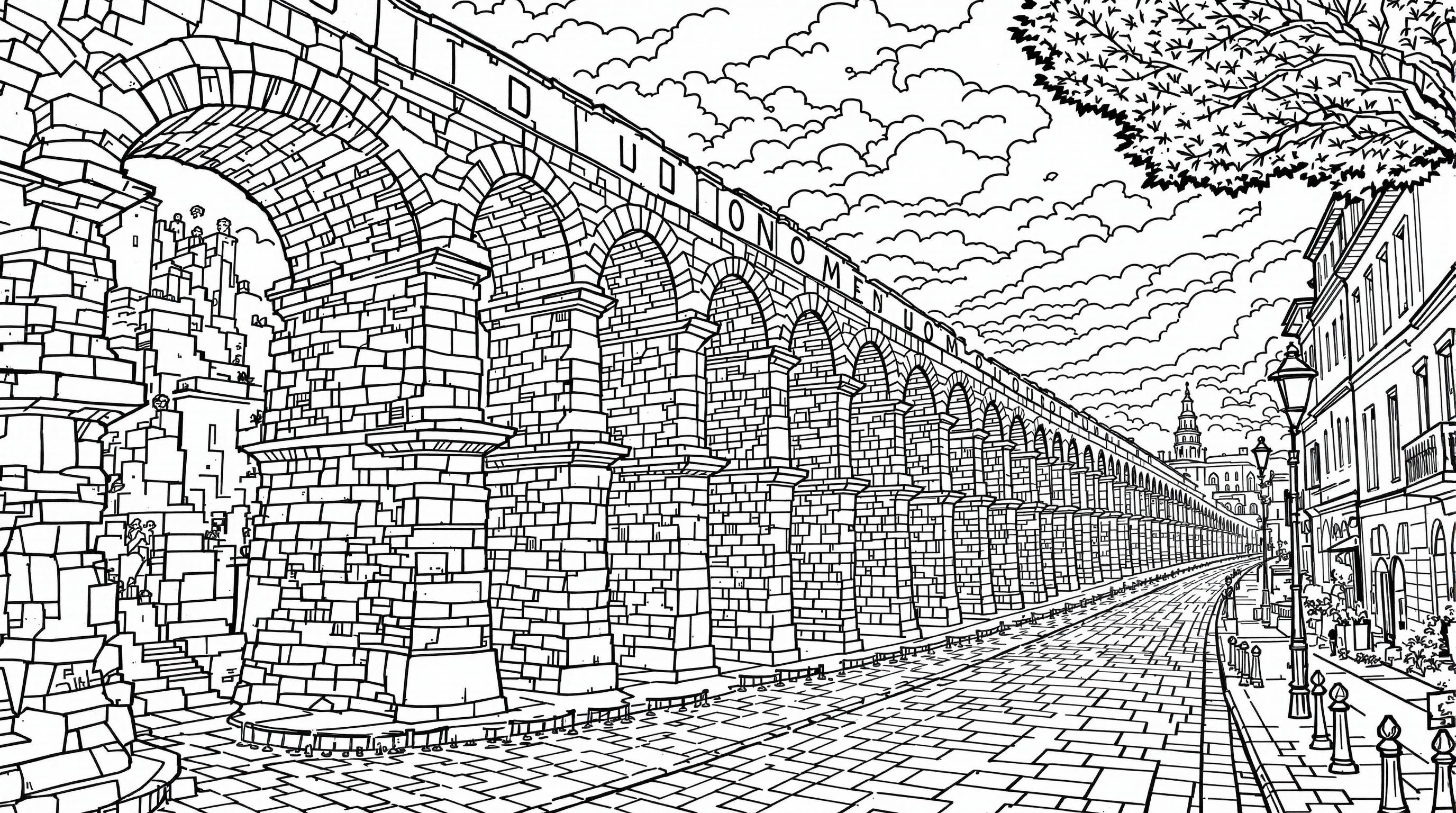 Roman Aqueduct & Modern Street Coloring Page | Ancient Meets Modern ...