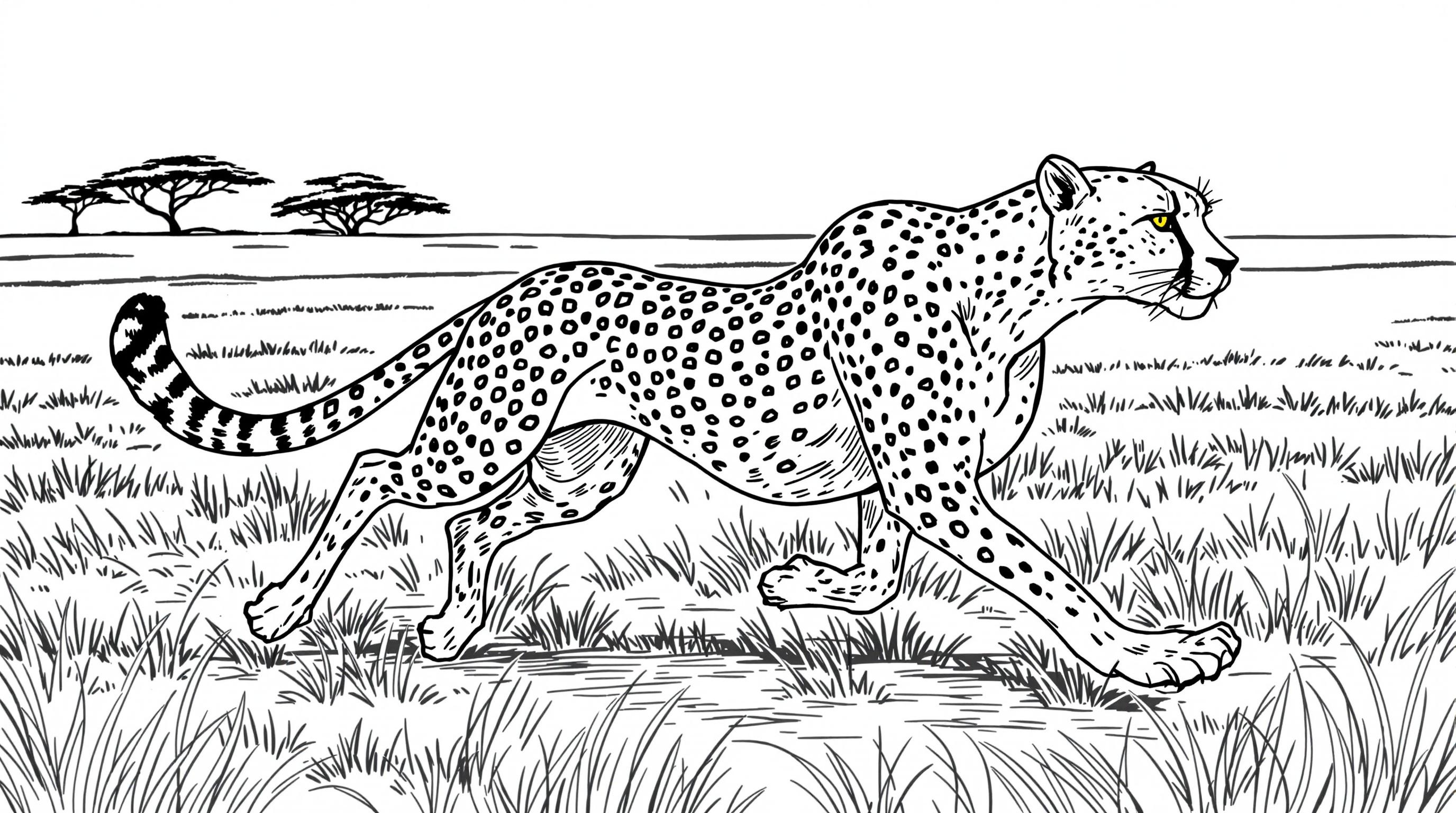 Jagender Gepard in der Savanne - Afrika Ausmalbild für Erwachsene ...