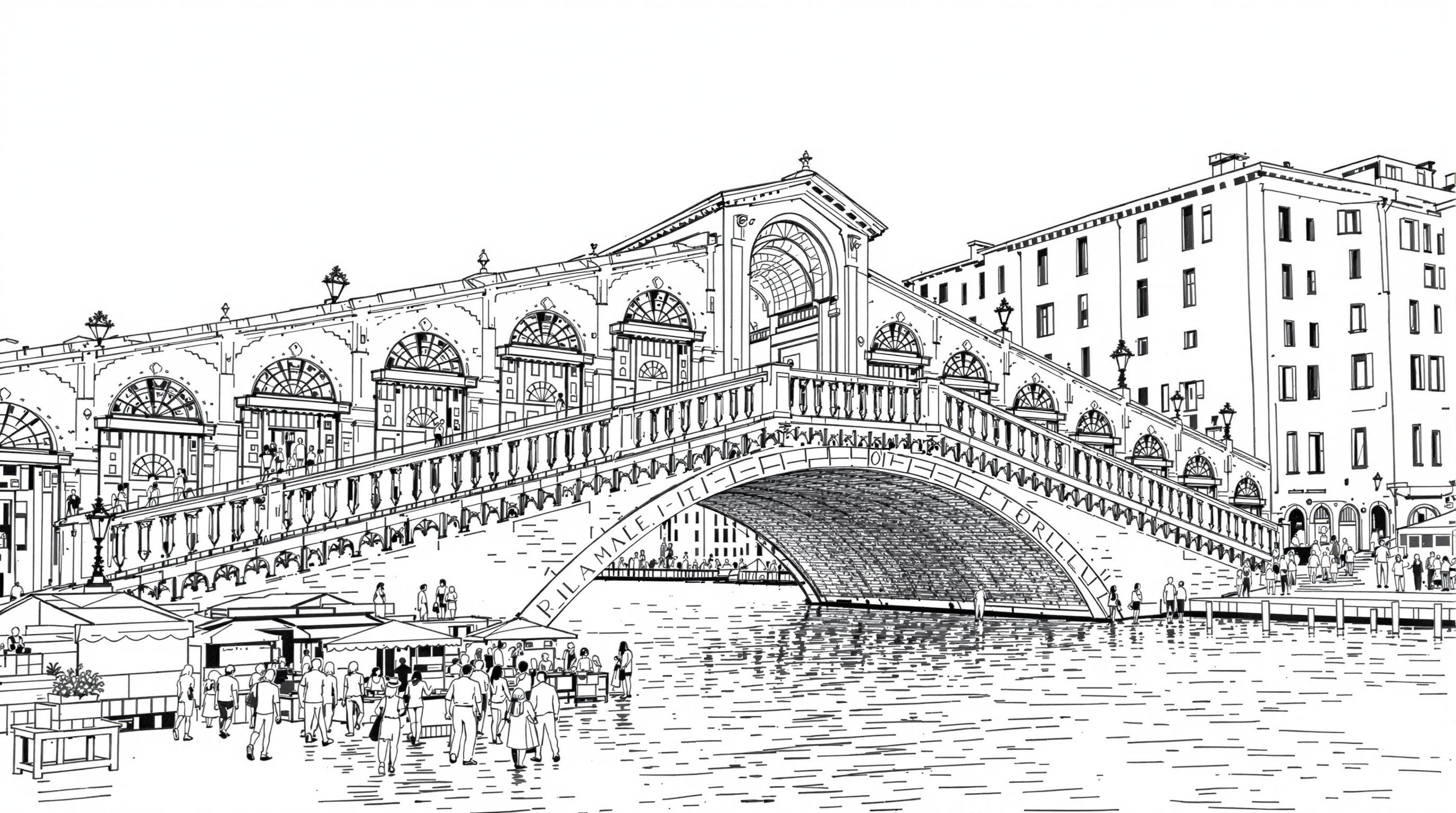 Rialto Bridge Venice Line Drawing | Adult Coloring Page Architecture ...