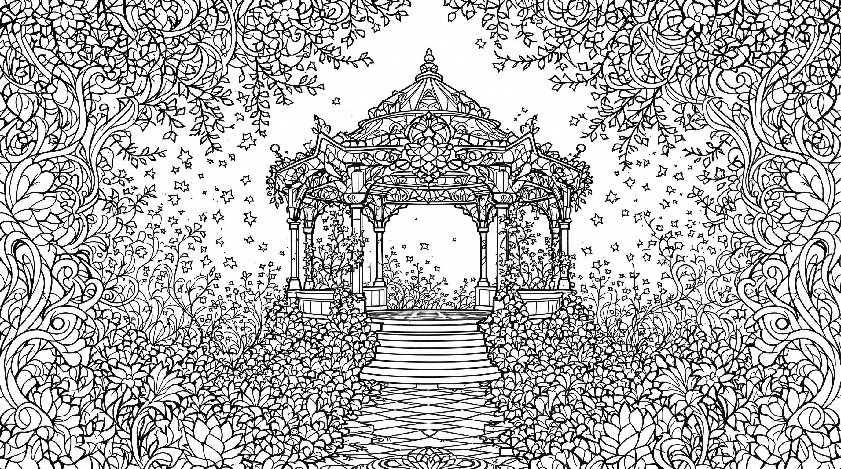 Garden Gazebo Adult Coloring Page with Mandala Patterns & Vines | Free ...