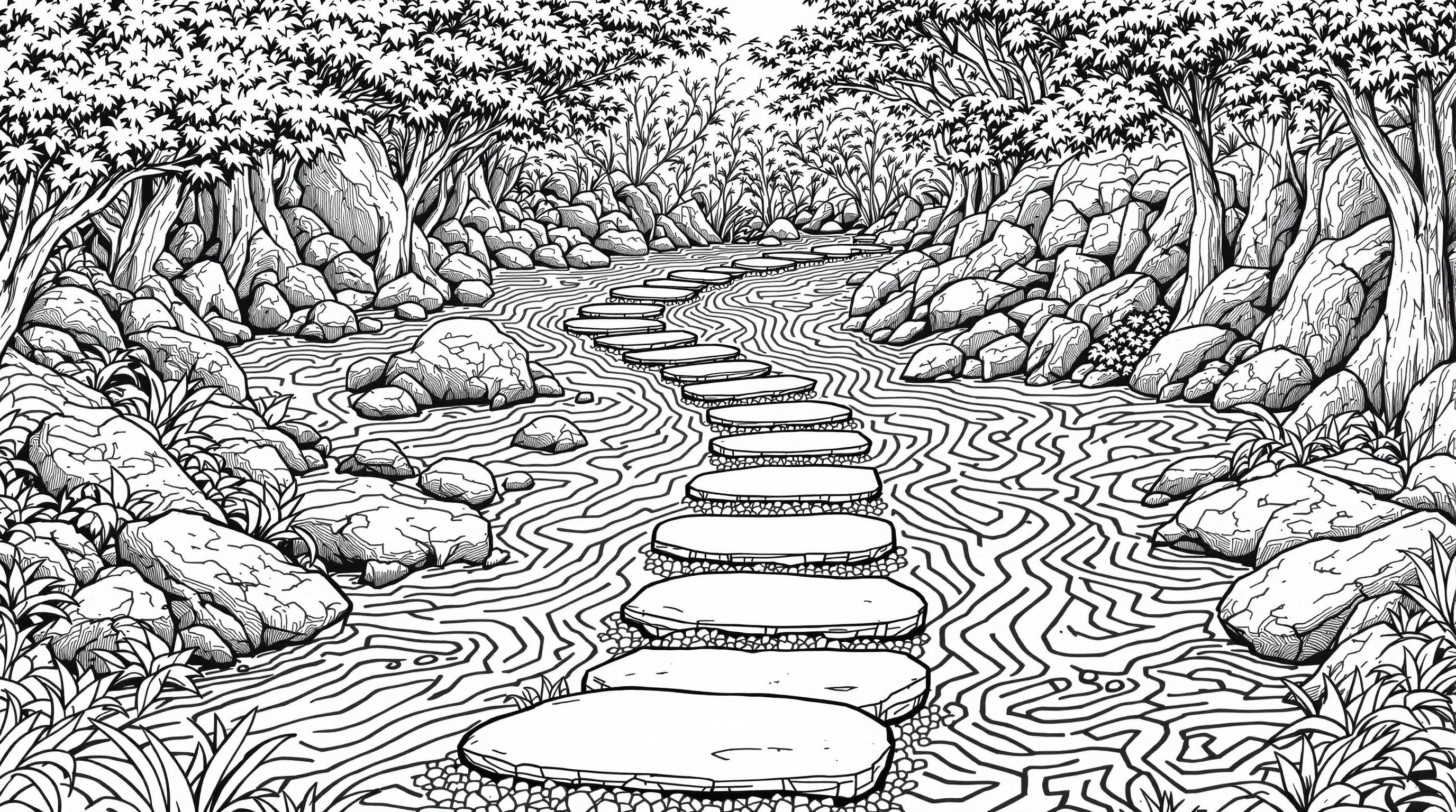 Zen Garden Path Coloring Page: Relaxing Anti-stress Pattern | Free PDF ...