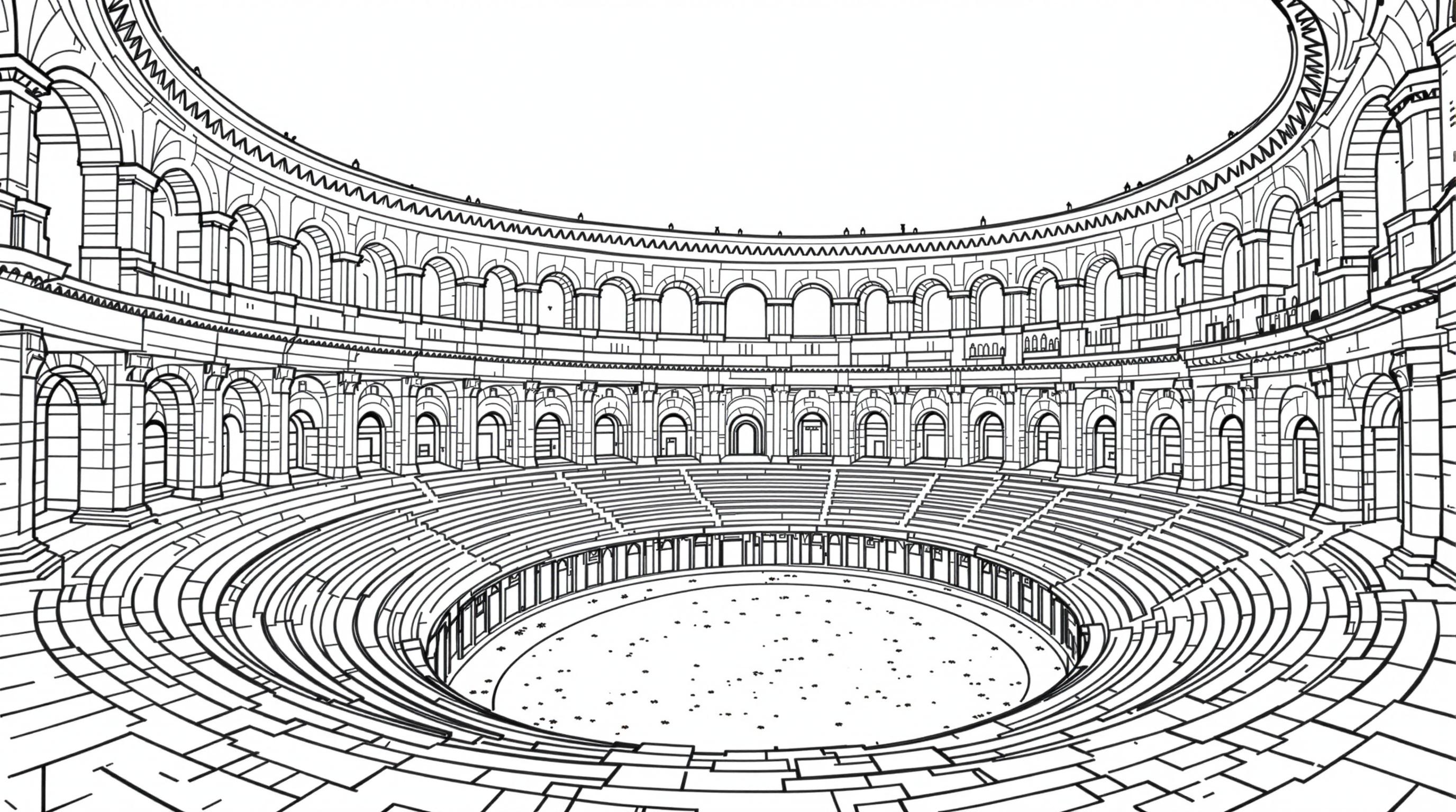 Roman Amphitheater Adult Coloring Page | Detailed Architecture Drawing ...