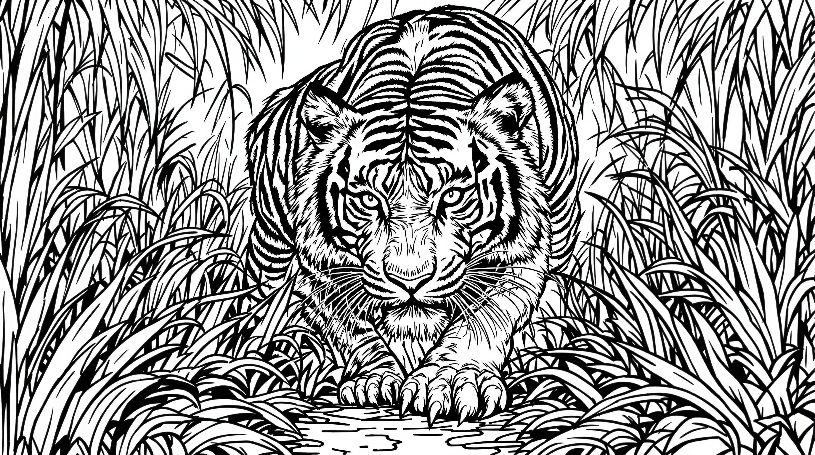 Prowling Tiger in Jungle - Adult Coloring Page | Detailed Wildlife Art ...