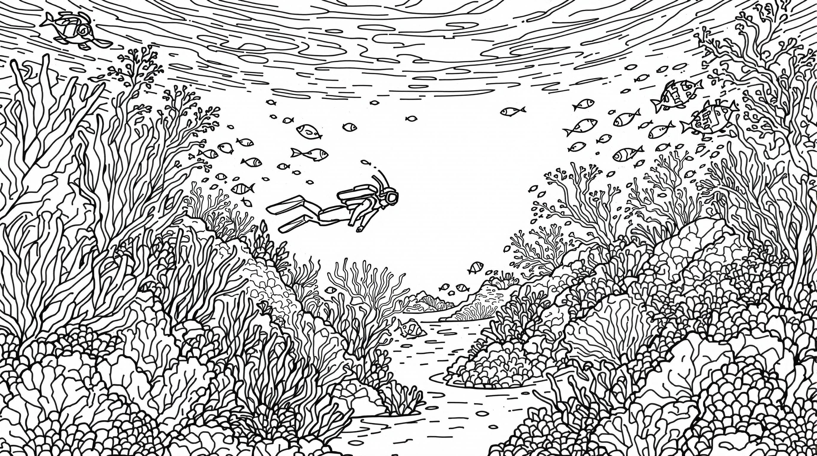 Página para Colorear de Buceo y Arrecife de Coral - Vida Marina | Colorazen