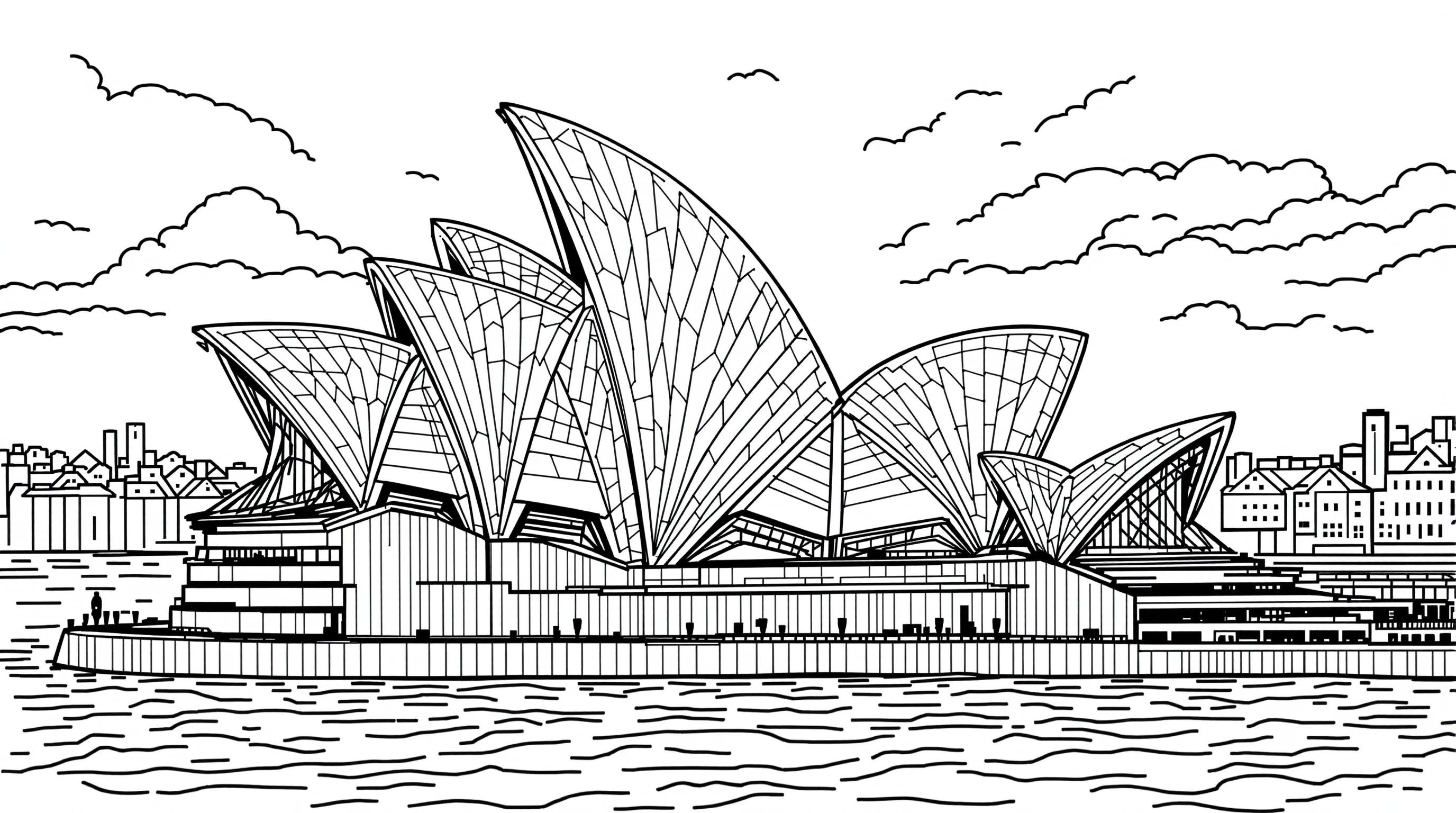 Sydney Opera House Coloring Page - Detailed Architecture Line Drawing ...