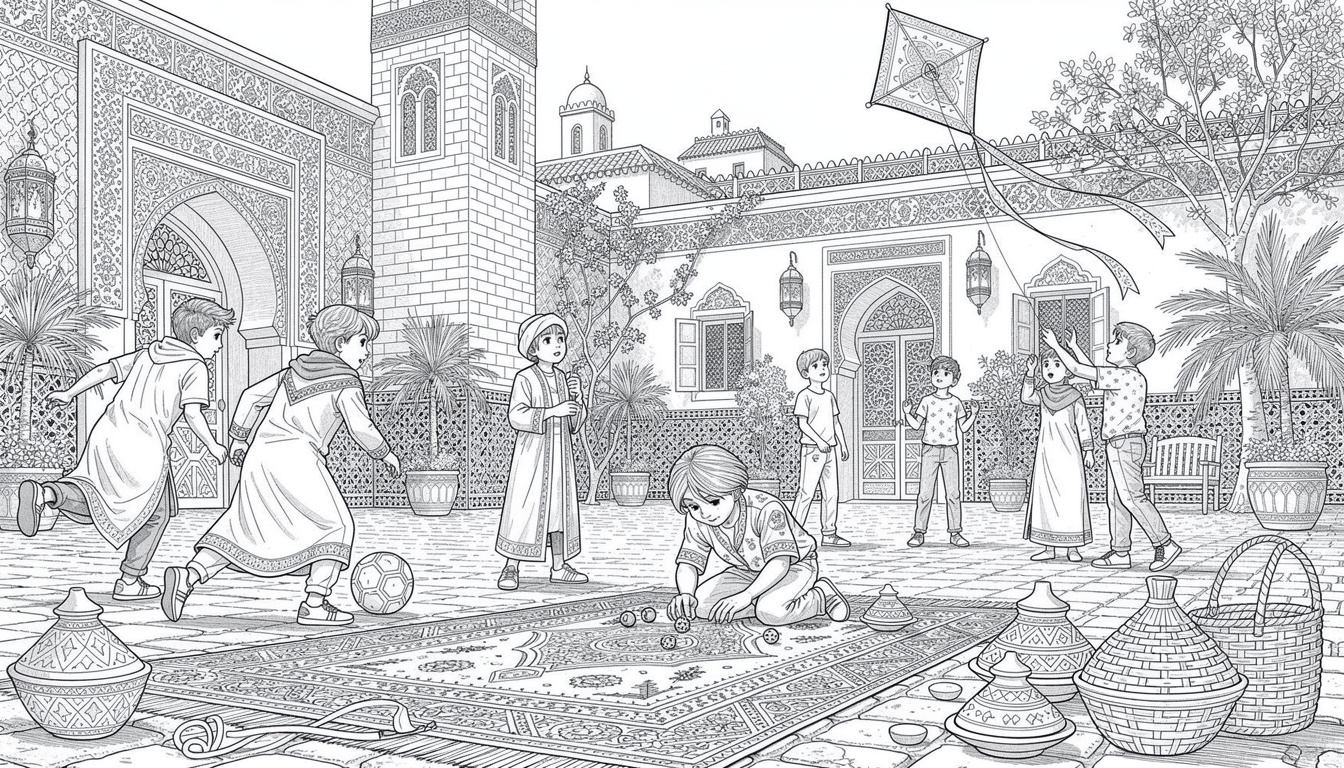 Coloriage Garçons Jouant au Maroc | PDF Gratuit | Colorazen