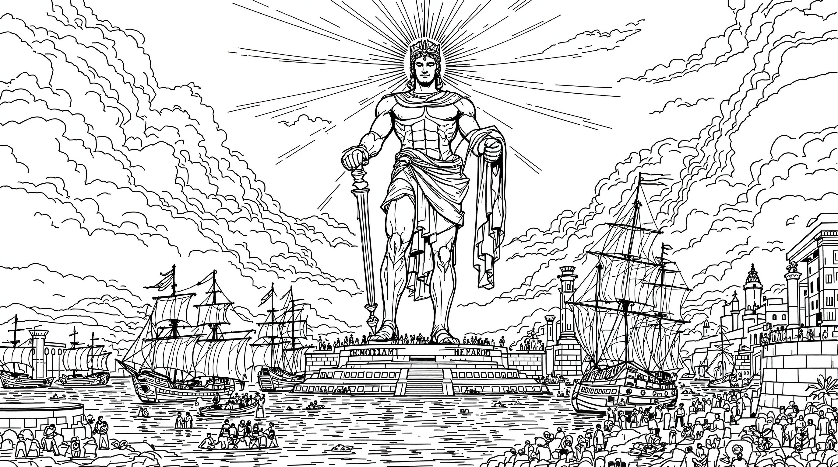 Coloriage Colosse de Rhodes Port | PDF Gratuit | Colorazen