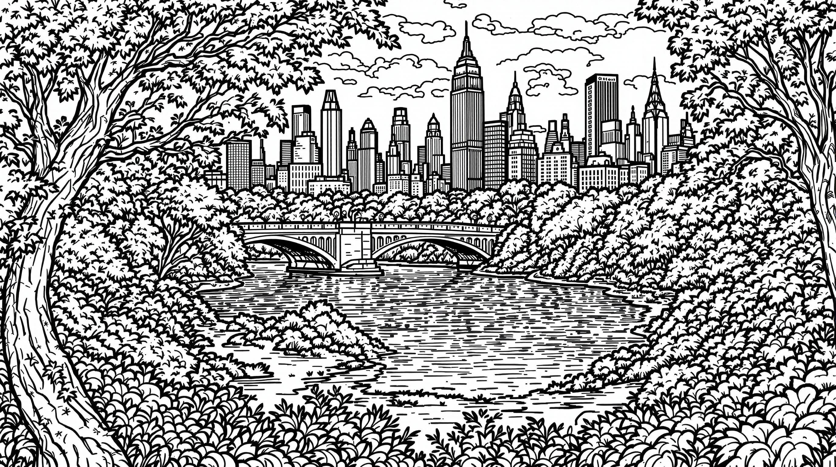 Central Park NYC Coloring Page | Adult Line Art Drawing | Colorazen