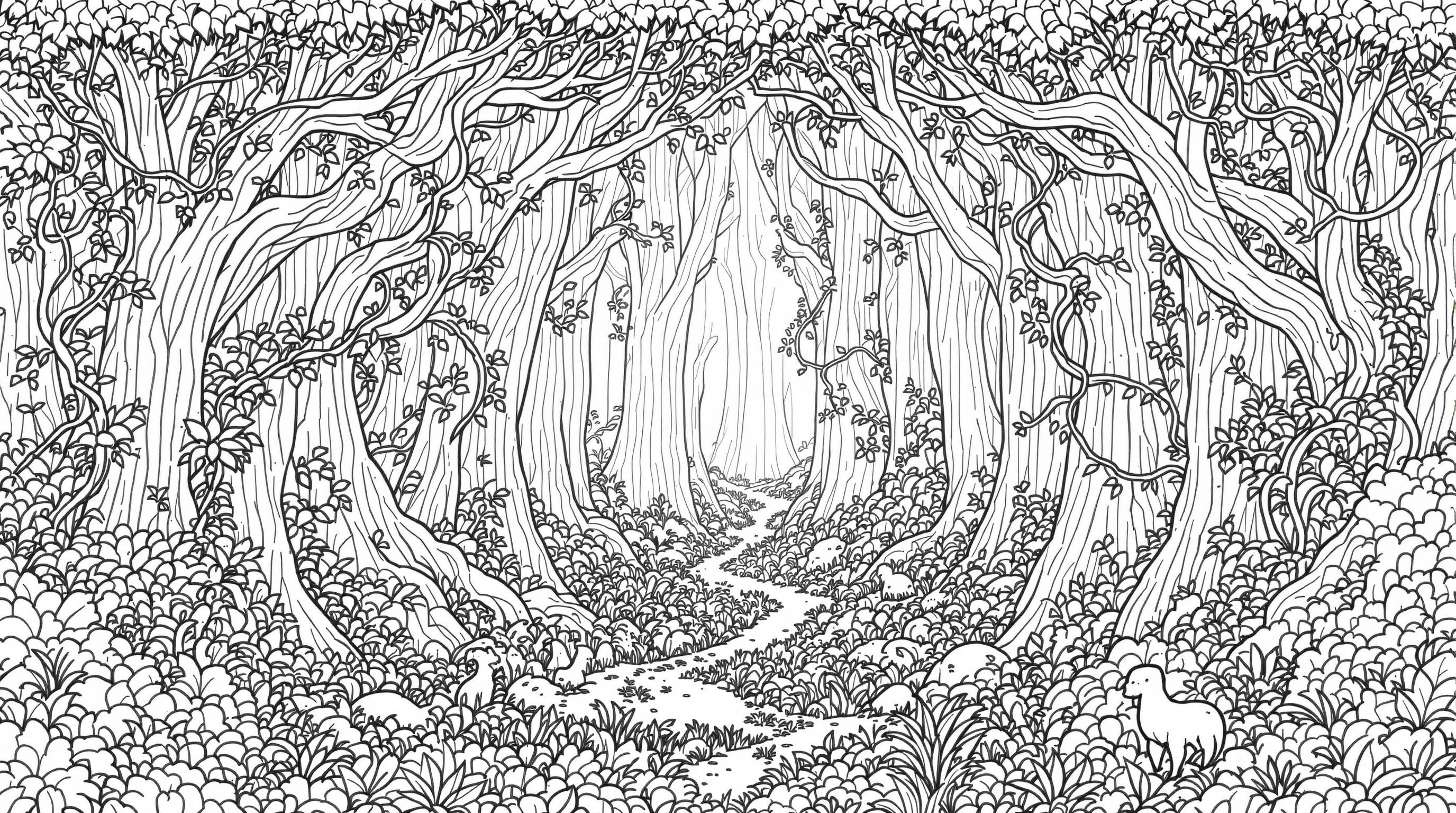 Enchanted Forest Adult Coloring Page | Detailed Nature Drawing | Free ...