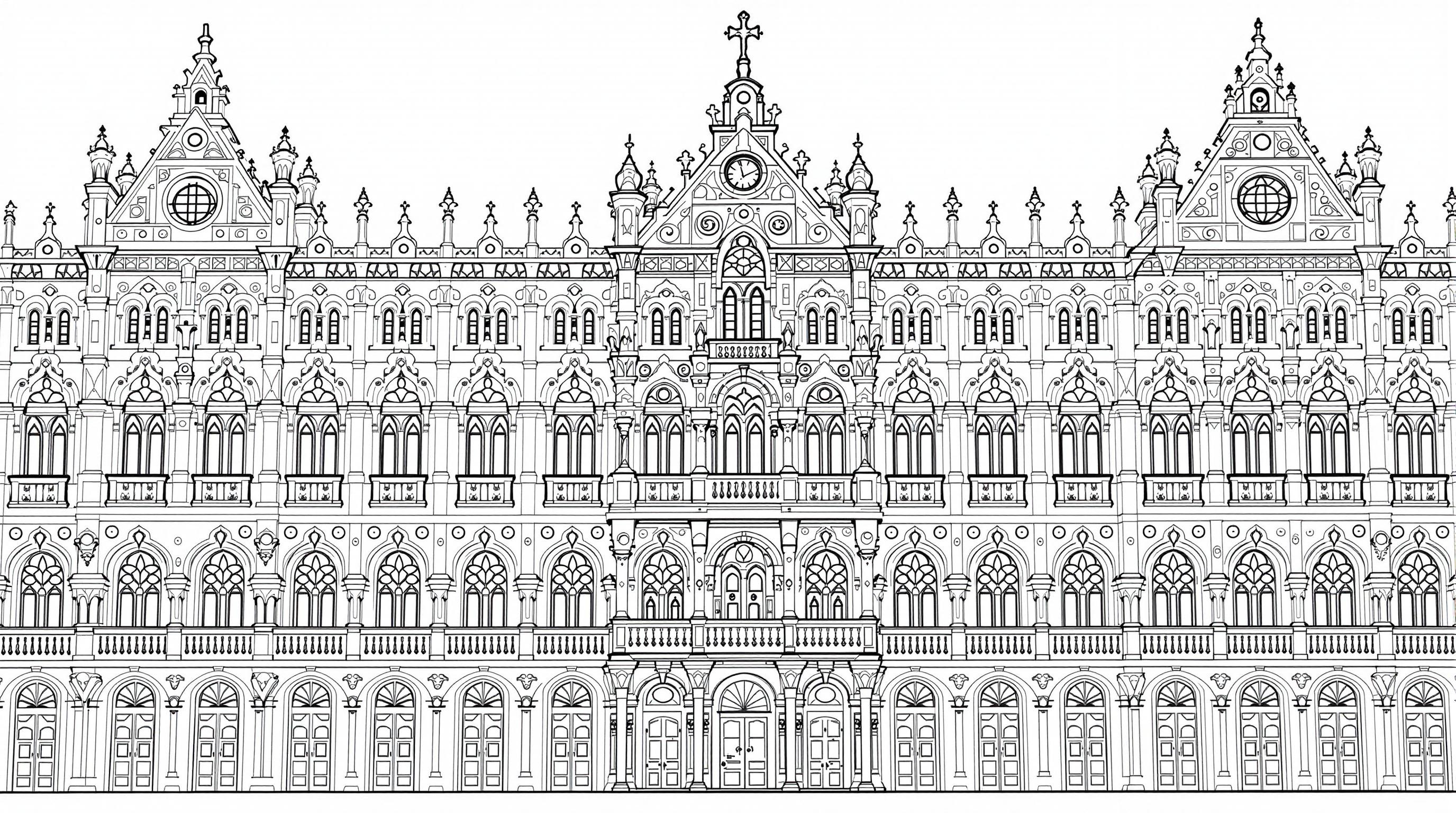 Venedik Gotik Sarayı | Yetişkin Mimari Boyama Sayfası | Colorazen