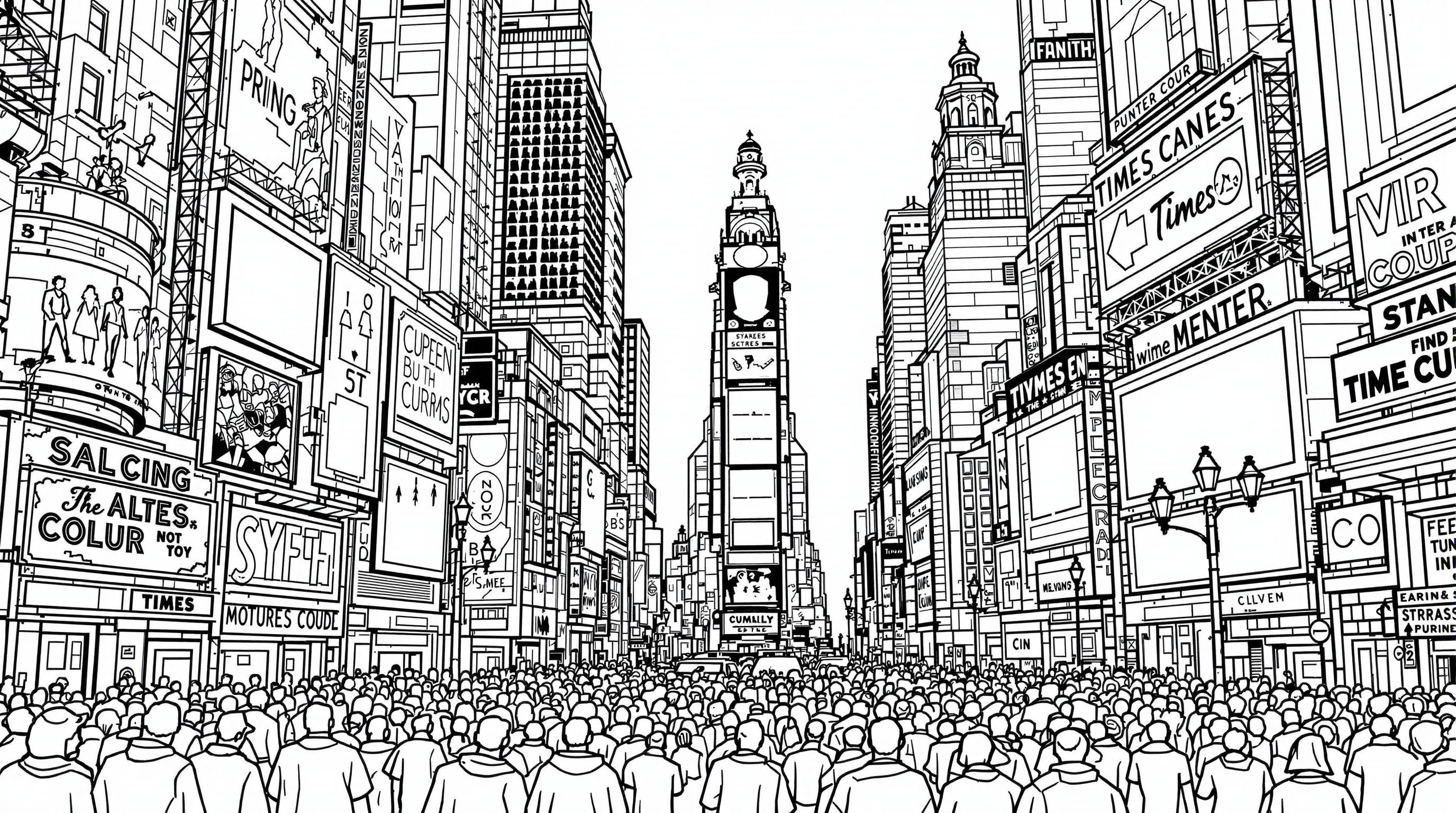 Times Square Street Scene Coloring Page | Free PDF | Colorazen