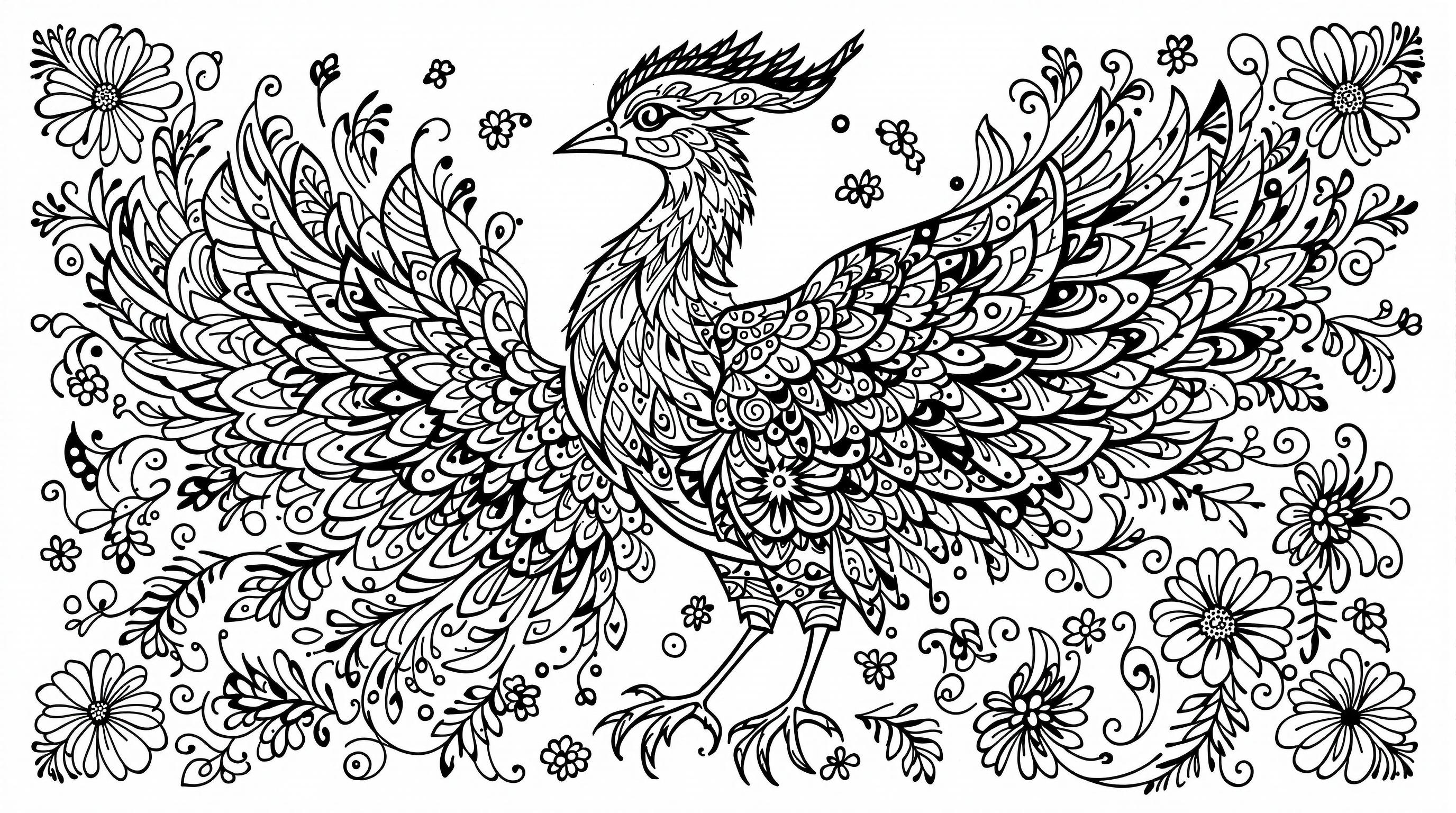 Russian Firebird Folk Art Coloring Page | Slavic Mythical Bird Design ...