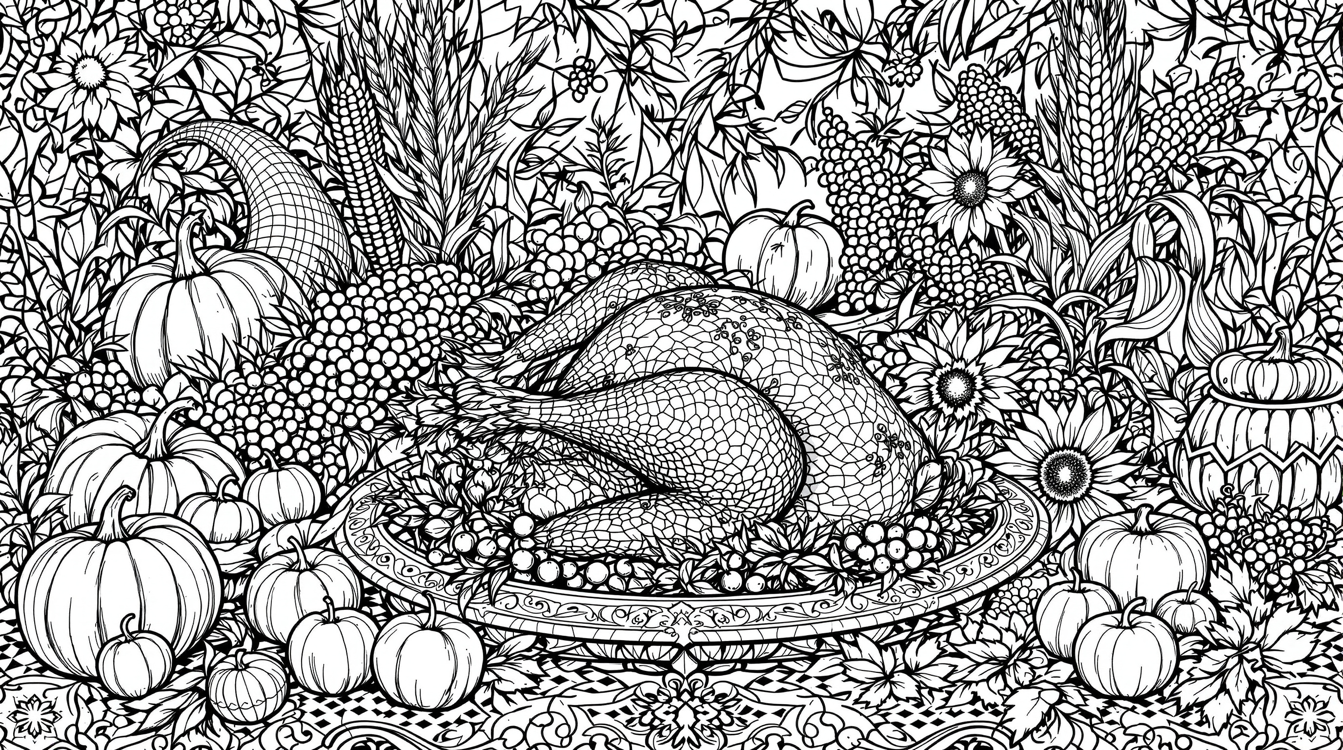 Intricate Thanksgiving Turkey Coloring Page - Zentangle Style | Colorazen
