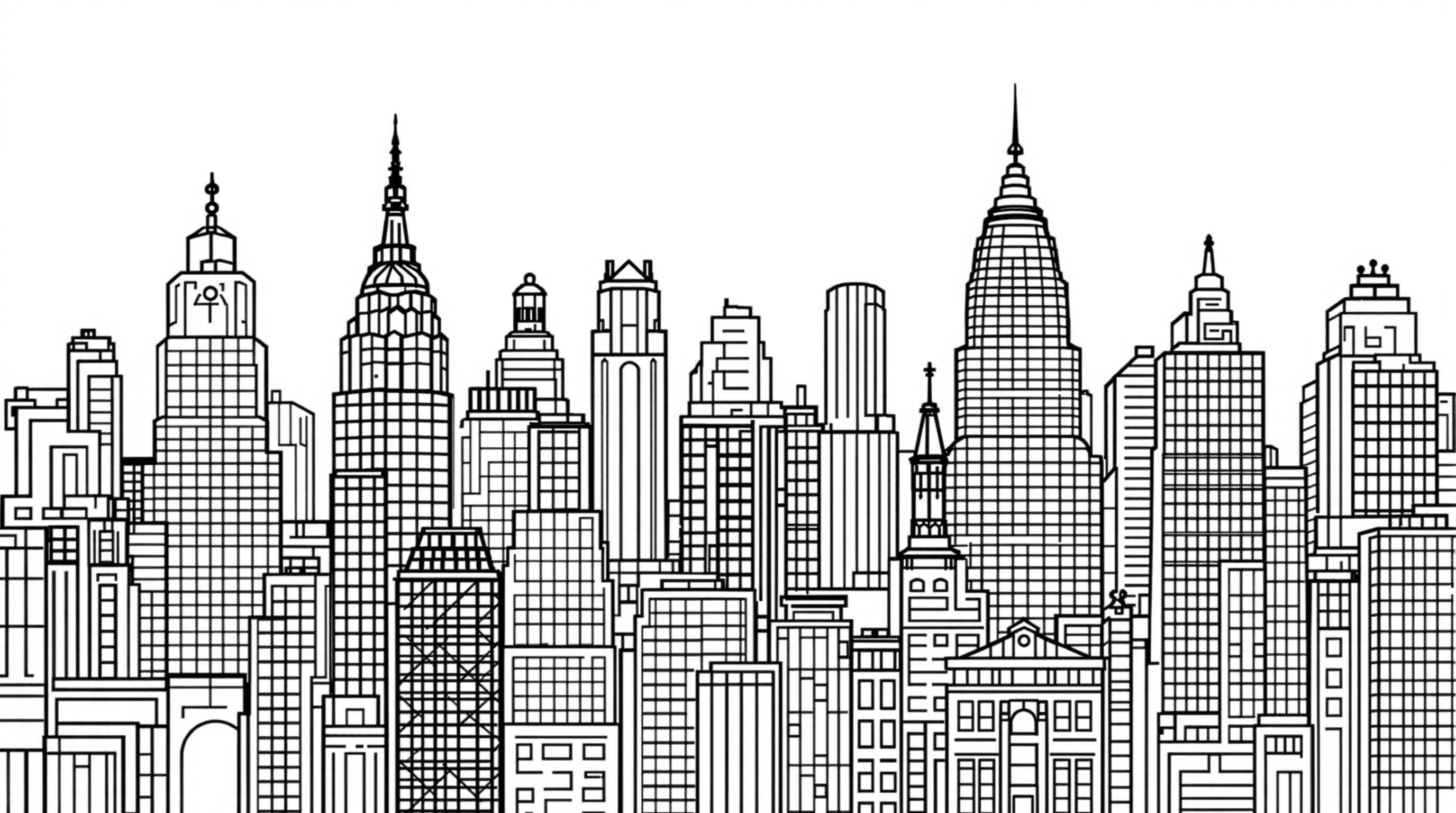 Modern City Skyline Coloring Page | Urban Landscape Line Art for Adults ...