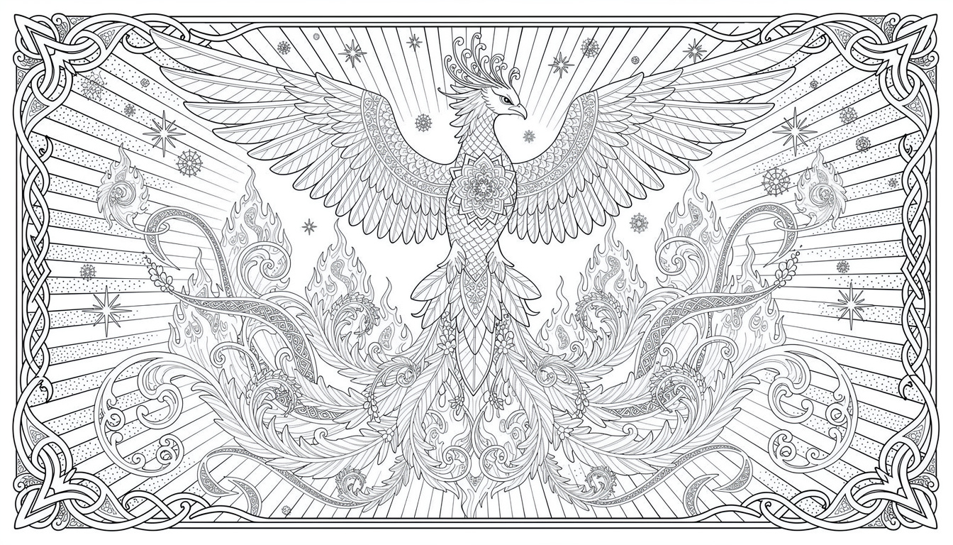 Majestätisk Fenix Färgläggningssida med Keltisk Ram | Colorazen