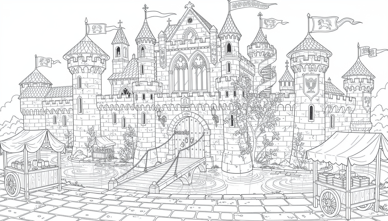 Medeltida Riddarborg Målarbok - Intrikat Gotisk Fästning | Colorazen