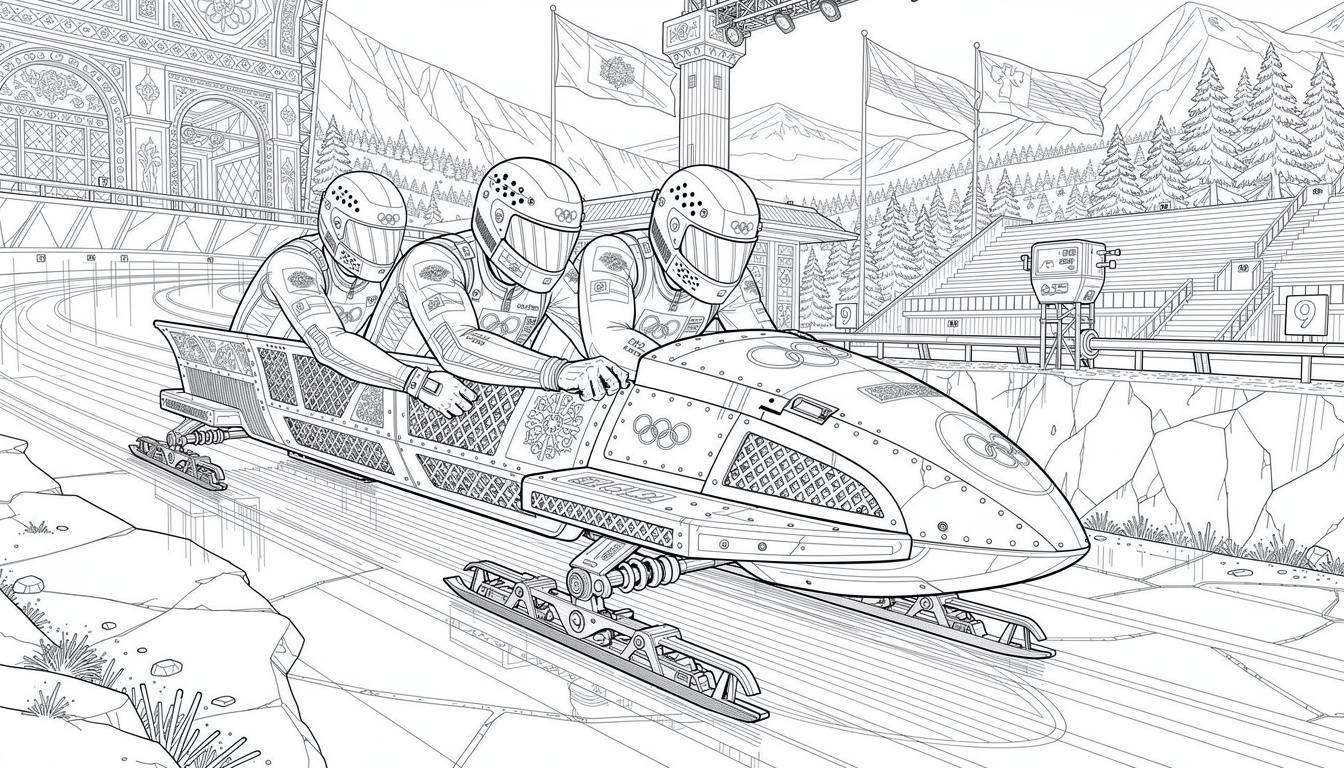Olympic Four-Man Bobsled Coloring Page | Free PDF | Colorazen