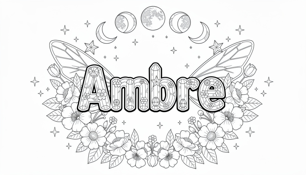 Ambre Name Coloring Page With Moon Flowers Free PDF Colorazen Ambre Name Coloring Page With Moon Flowers Free PDF Colorazen