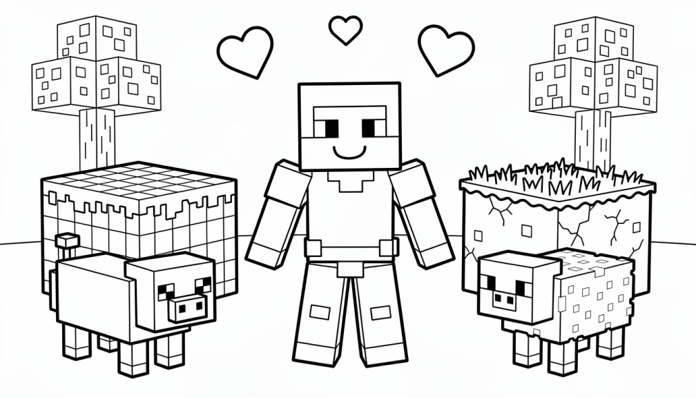 Página para Colorear de Minecraft Steve con Animales | Colorazen