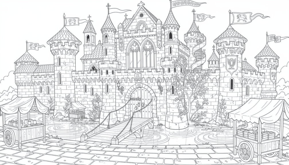 Castillo Medieval para Colorear - Fortaleza Gótica Detallada | Colorazen